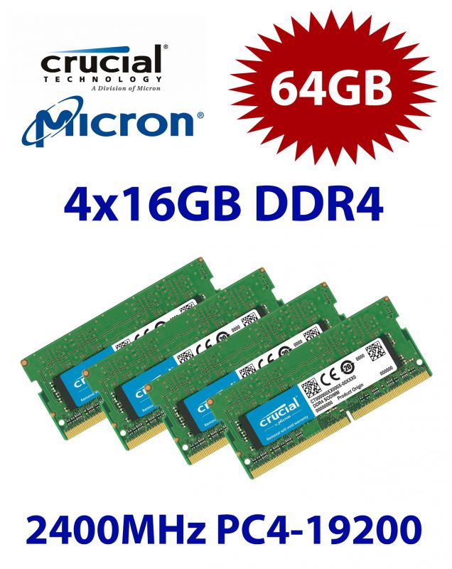 Micron Crucial 4x 16GB = 64GB KIT DDR4 RAM 2400 Mhz PC4-19200 SO-DIMM ...
